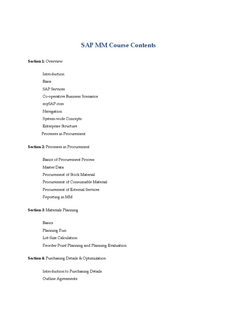 SAP MM Syllabus | PDF