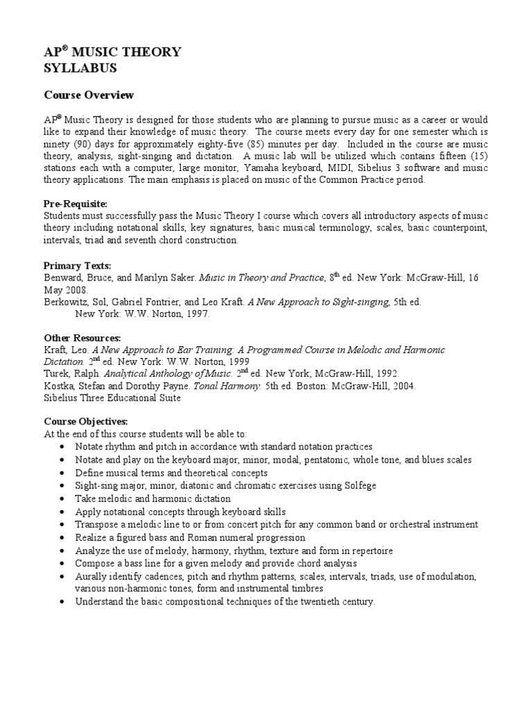 AP Music Theory Syllabus | Download Free PDF | Music Theory | Chord (Music)