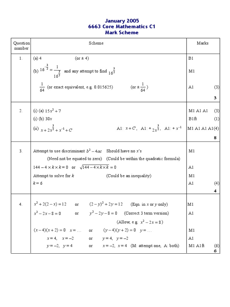 C1 Maths January 2005 MS | PDF | Teaching Mathematics | Science