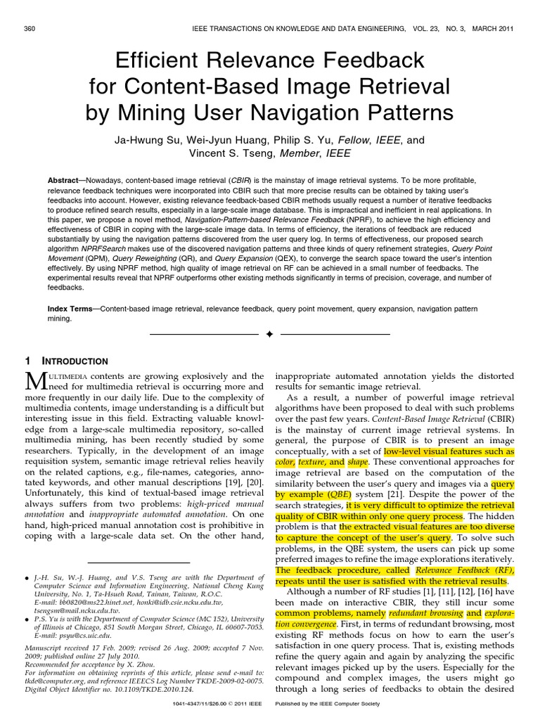 Efficient Relevance Feedback For Content-Based Image Retrieval by Mining User Navigation ...