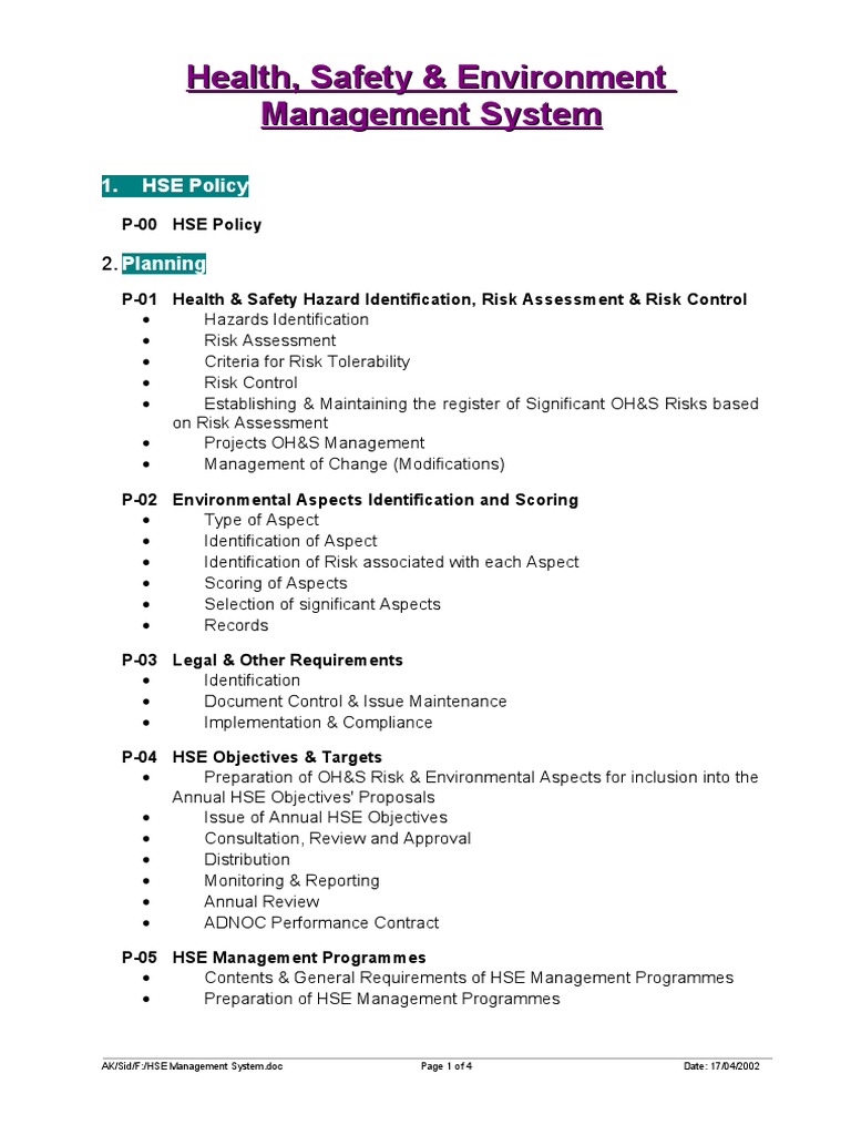 HSE Management System | PDF | Quality Of Life | Determinants Of Health