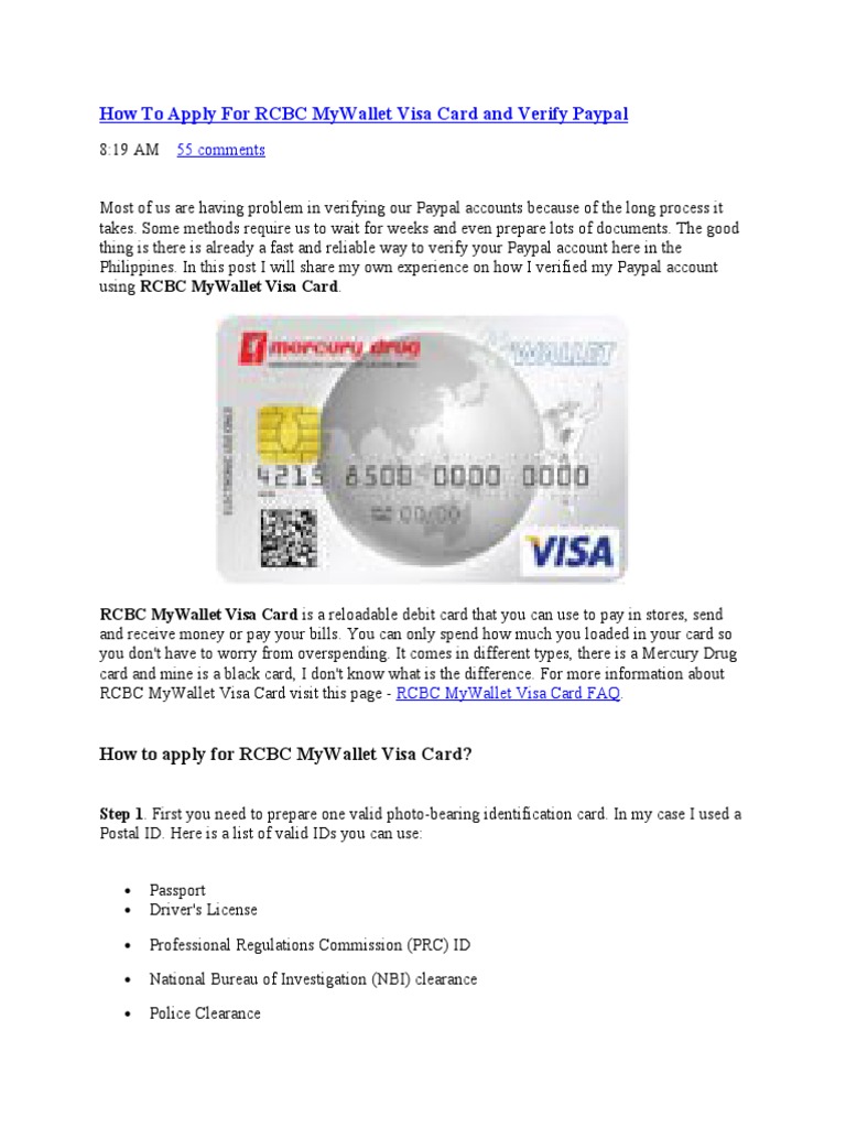 How To Apply For RCBC MyWallet Visa Card and Verify Paypal | PDF ...