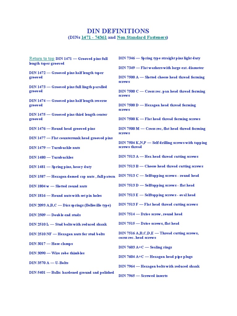 Din Definitions | PDF | Screw | Tools