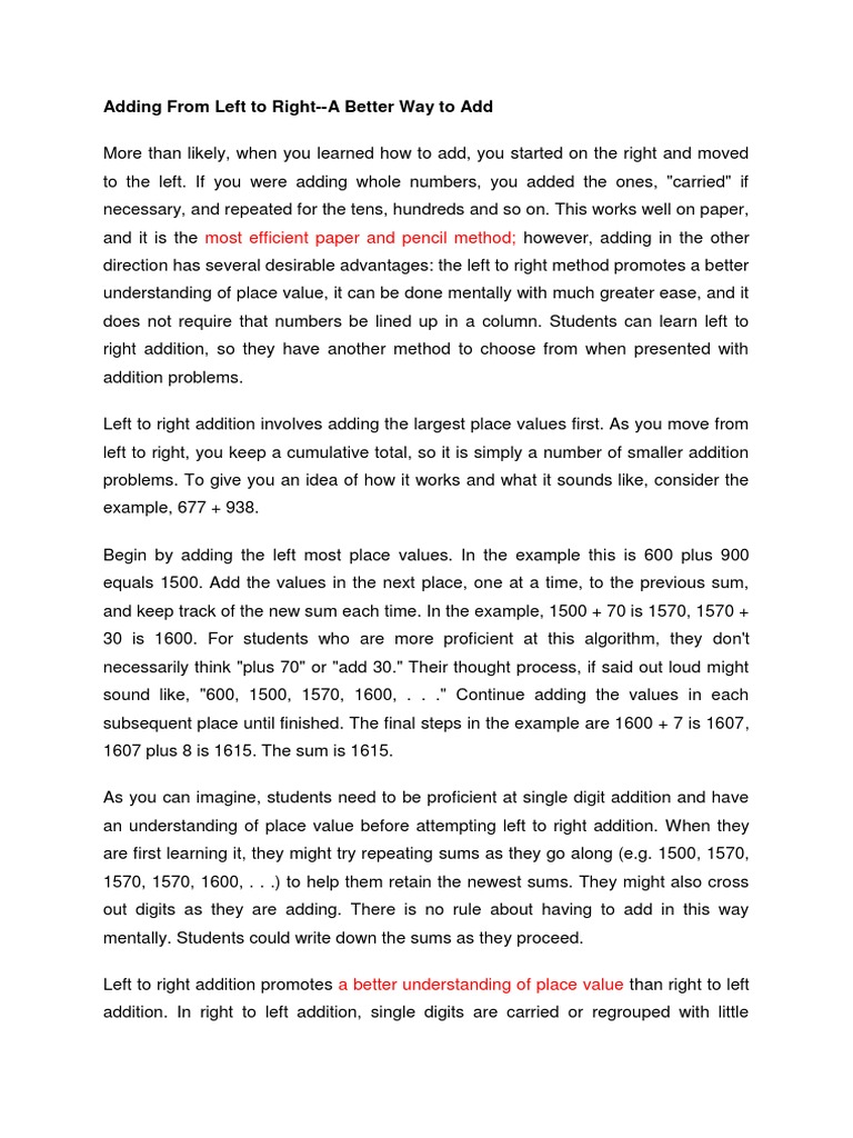 Education Adding From Left To Right | PDF | Thought | Applied Psychology