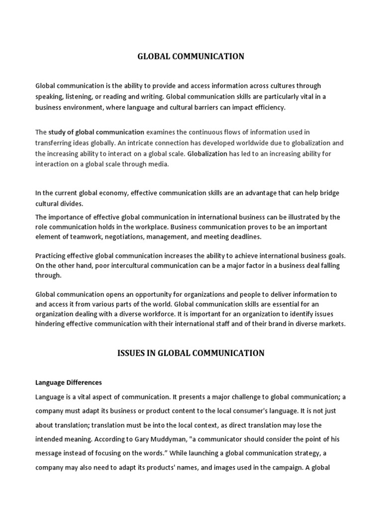 Cultural Aspects of Global Communication | PDF | Cross Cultural ...