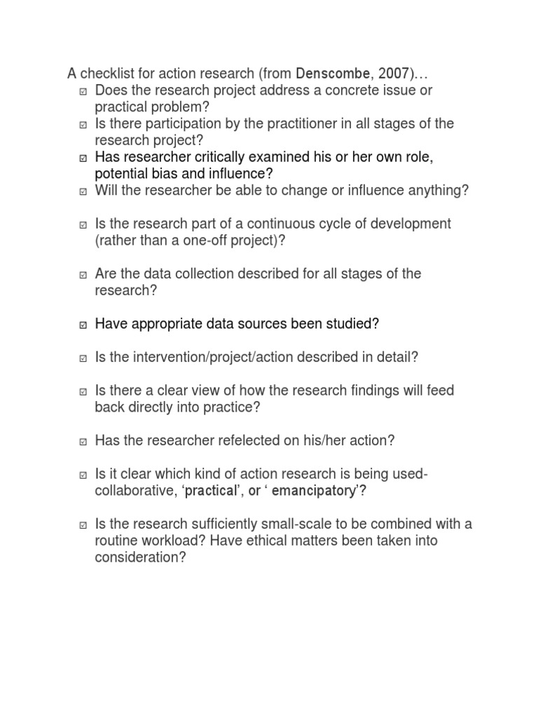 Action Research Checklist Guide | PDF | Career & Growth | Science ...