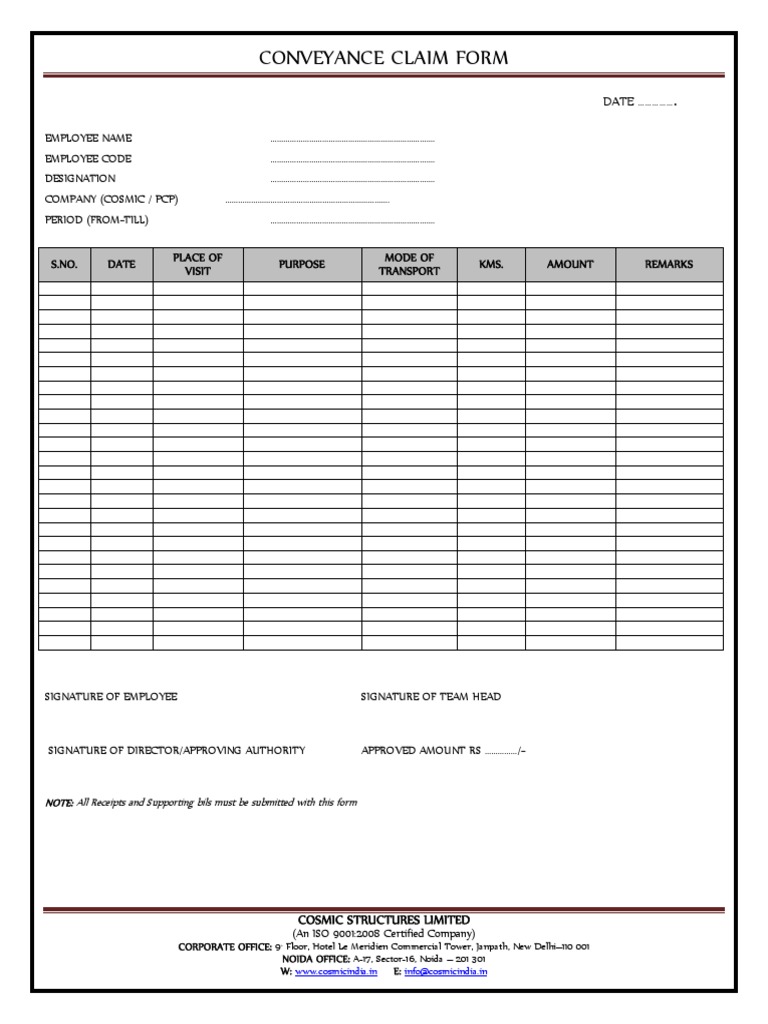 Conveyance Claim Form: DATE | PDF