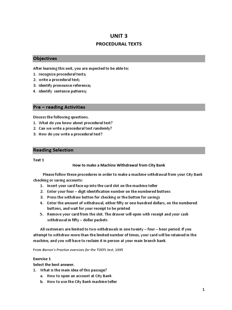 Unit 3 Procedural Texts | PDF | Identity Document | Object (Grammar)