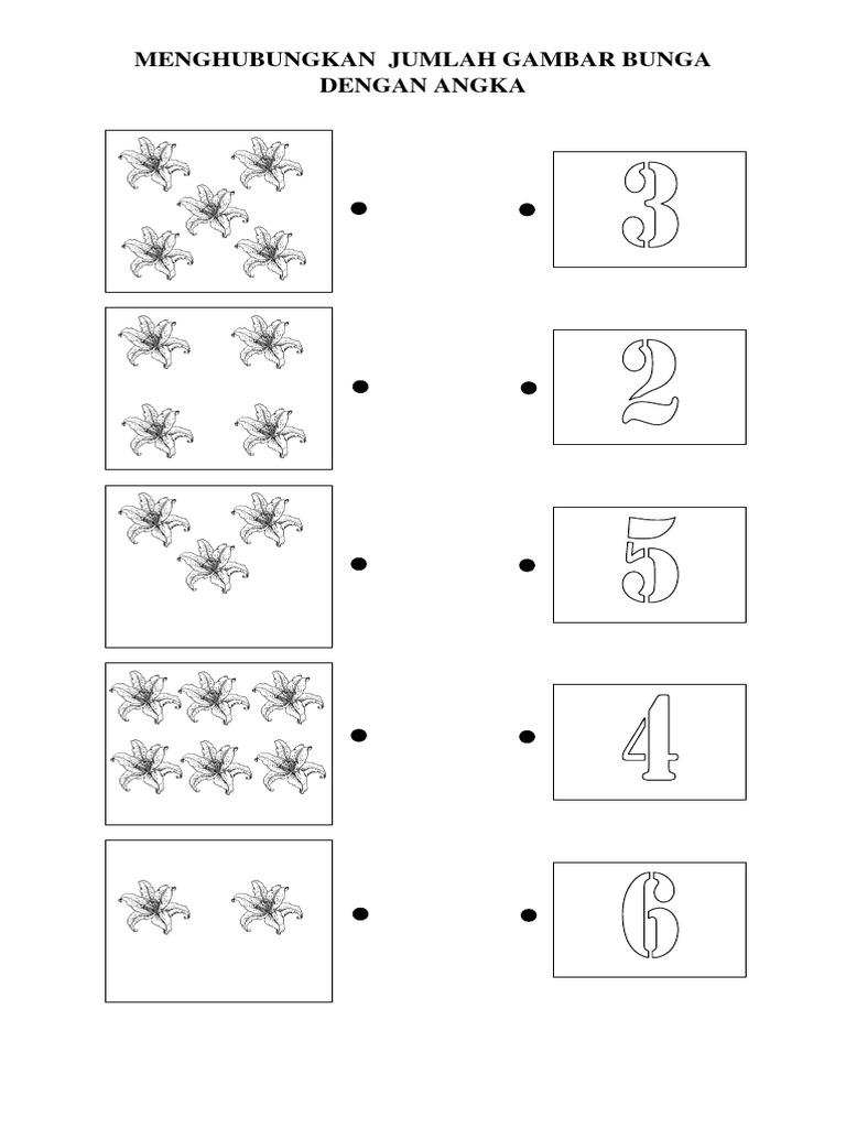 Menghubungkan Jumlah Gambar Bunga Dengan Angka | PDF