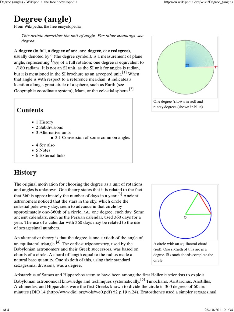 Degree (Angle) - Wikipedia, The Free Encyclopedia | PDF | Trigonometry ...