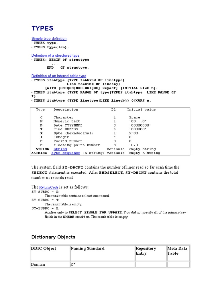 Sap Abap Naming Conventions Pdf Subroutine Data Type