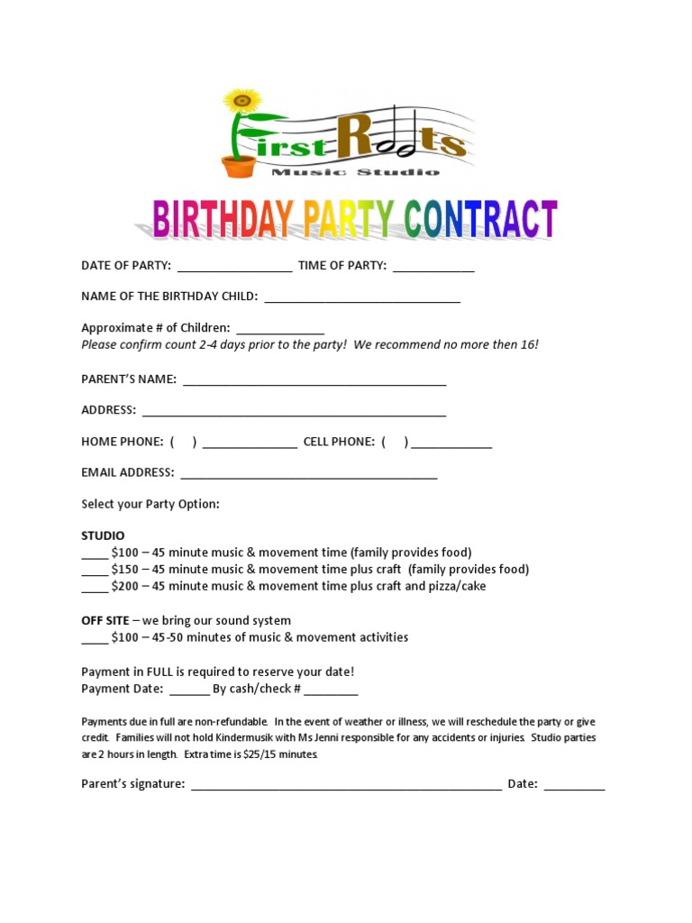 Birthday Party Contract | PDF