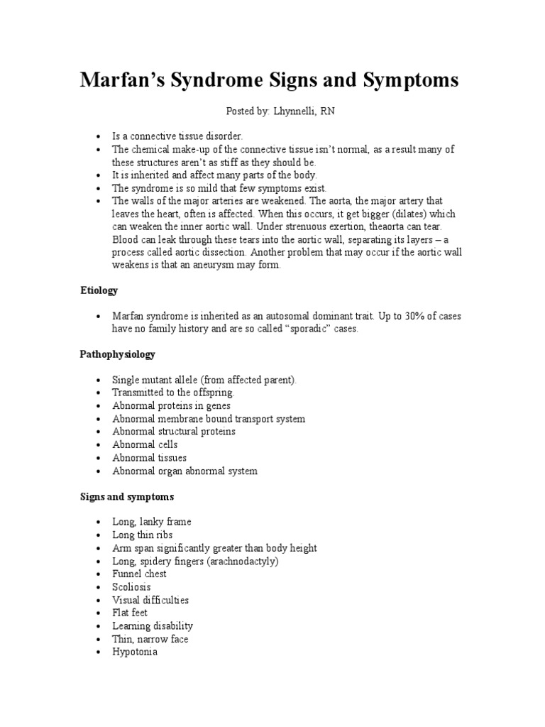 Marfan's Syndrome Signs and Symptoms: Etiology | PDF | Health Sciences ...