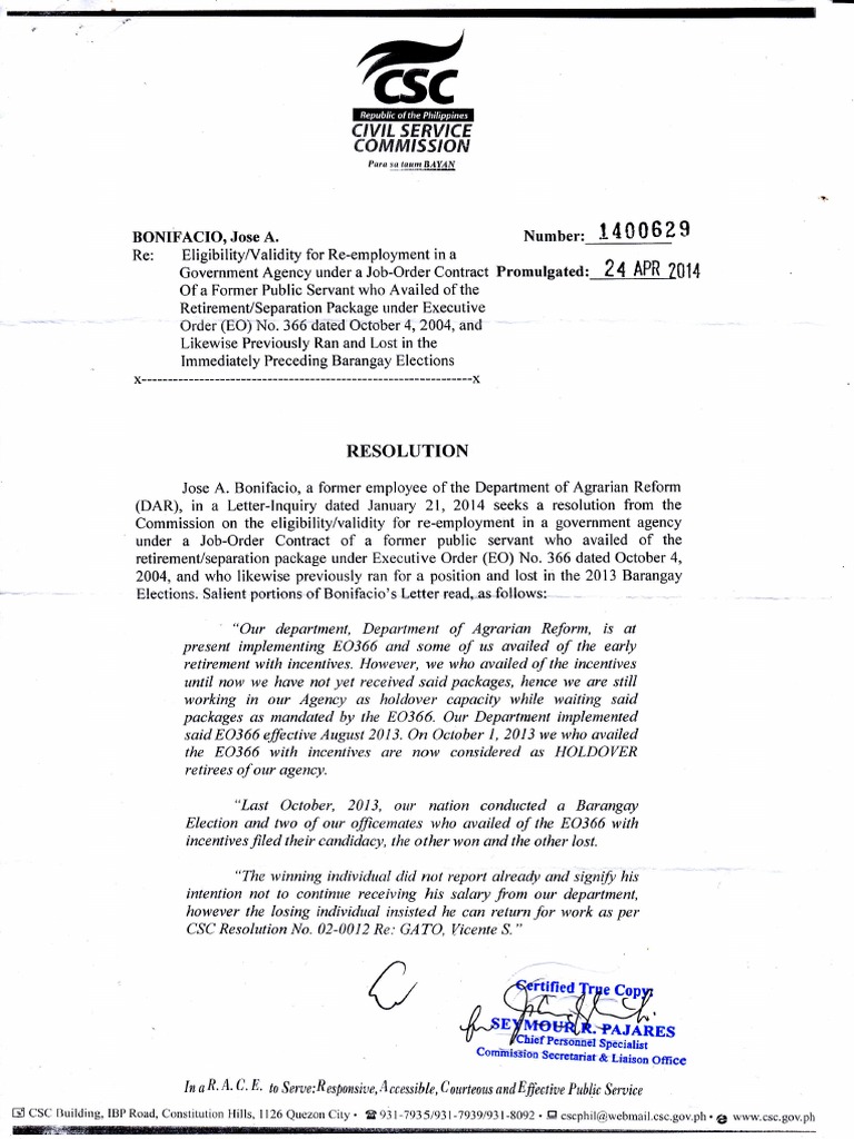 CSC Resolution 1400629 | Civil Service | Federal Government Of The ...