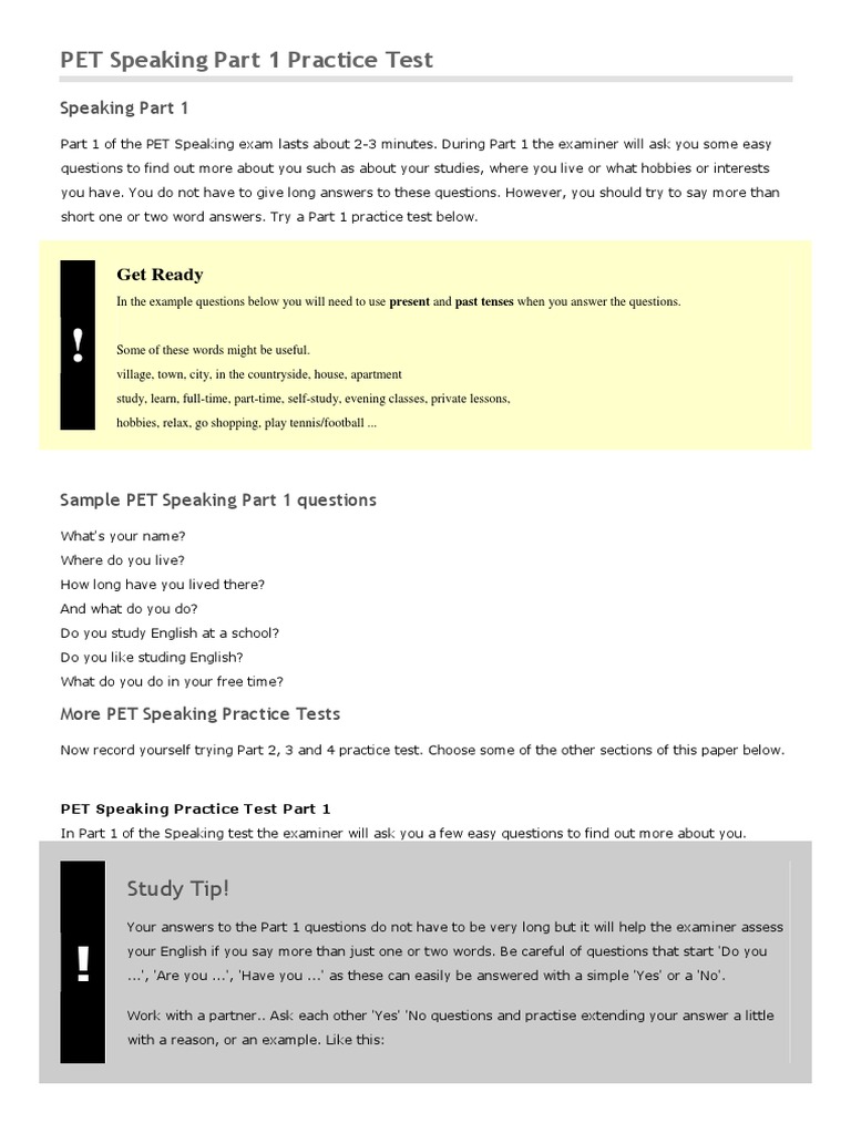 PET Speaking Part 1 Practice Guide | PDF | Airport | Test (Assessment)