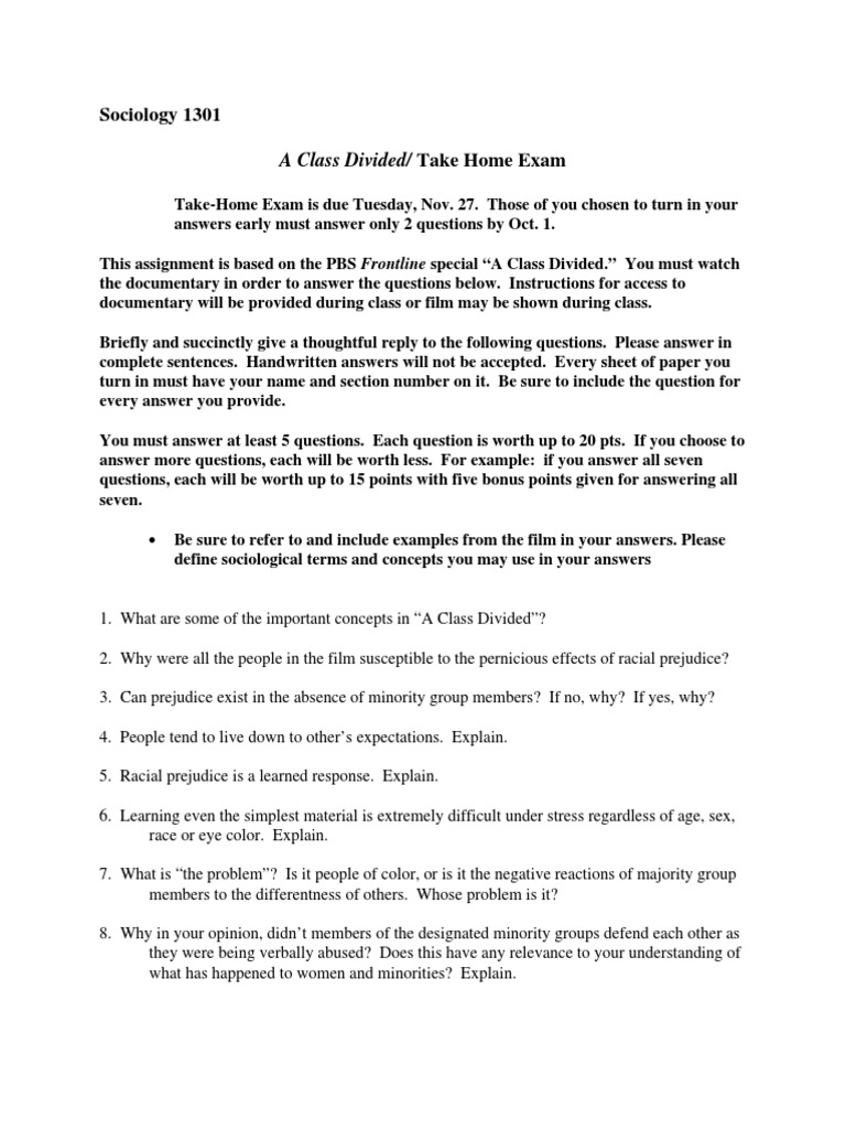 A Class Divided Questions | PDF