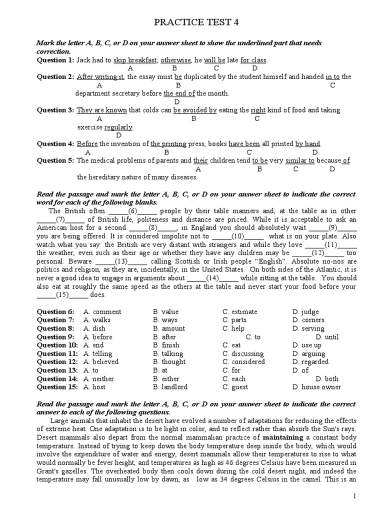 Practice Test 4 | PDF | Foreign Language Studies