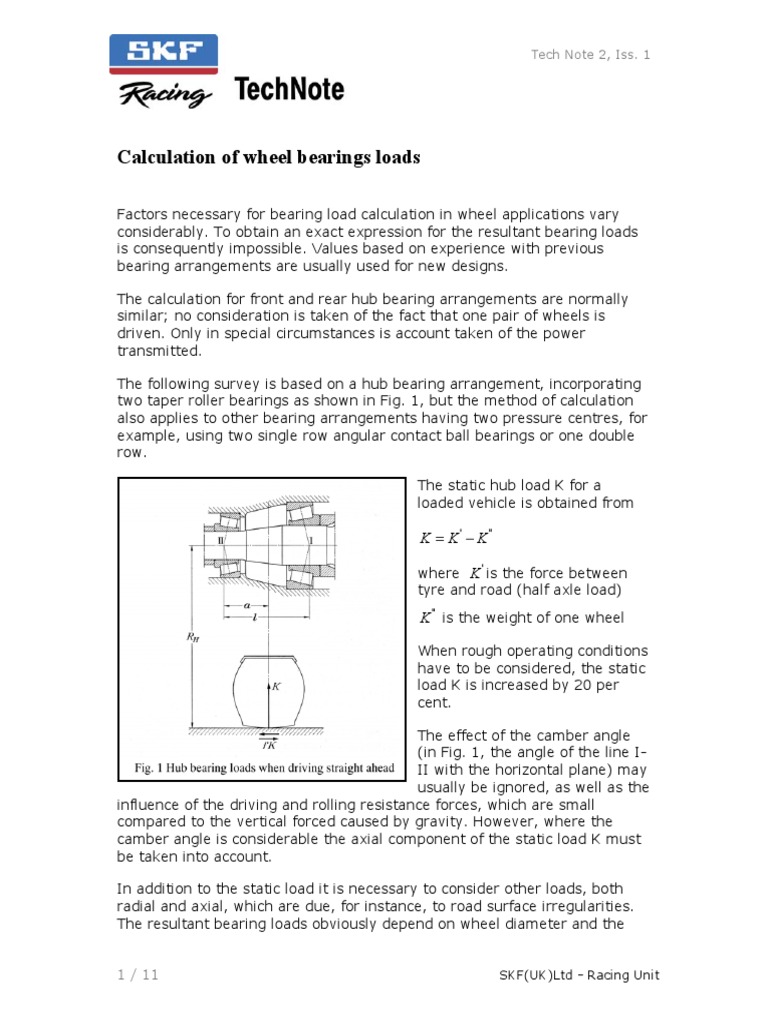 SKF Racing - Calculation of Wheel Bearings Loads | PDF | Bearing ...
