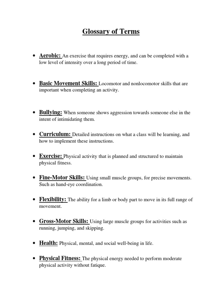 Glossary of Terms | PDF | Physical Fitness | Recreation
