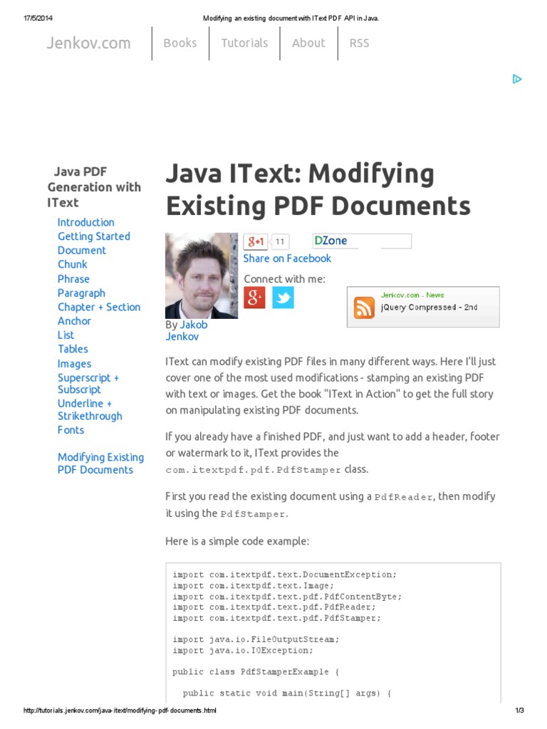 Modifying An Existing Document With Itext Pdf Api In Java Pdf Portable Document Format 