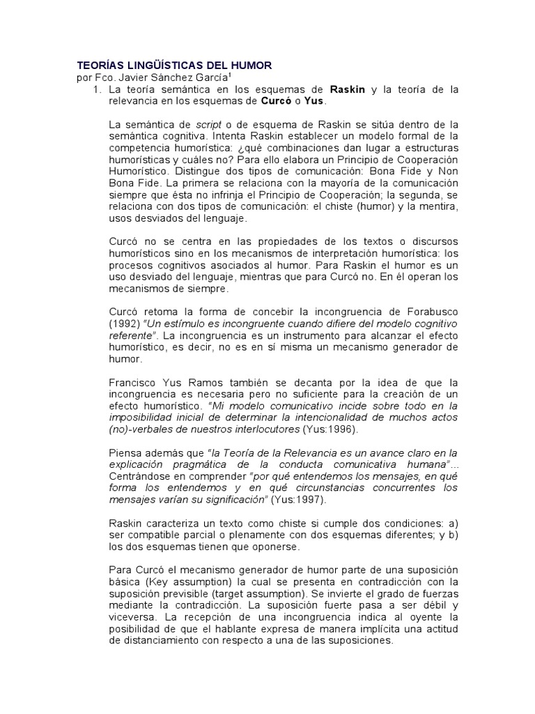 Teorías Lingüísticas Del Humor | PDF