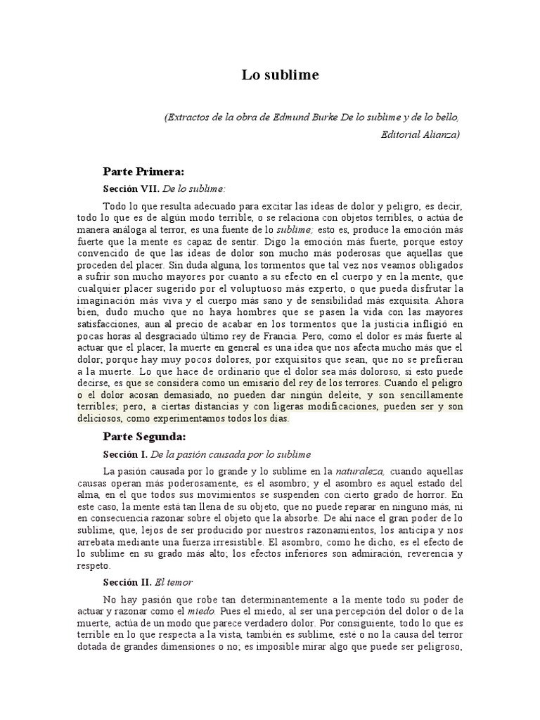 Extractos de La Obra de Edmund Burke de Lo Sublime y de Lo Bello | PDF
