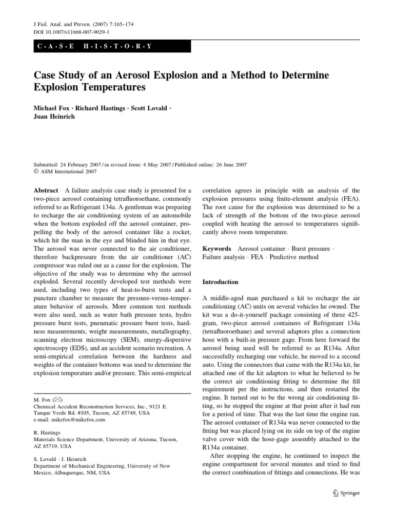 Case Study of An Aerosol Explosion PDF | PDF | Finite Element Method ...
