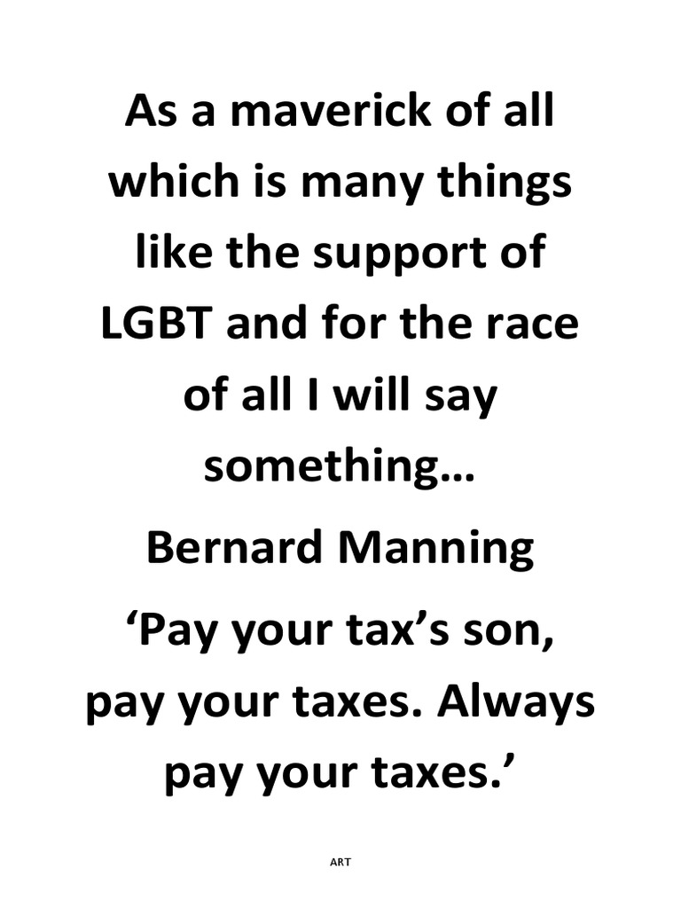 Bernard Manning on Taxes and Diversity | PDF | Politics
