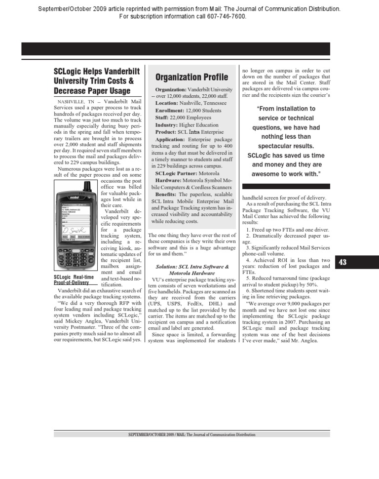 SCLogic Vanderbilt Mail Magazine Article | PDF | United Parcel Service ...