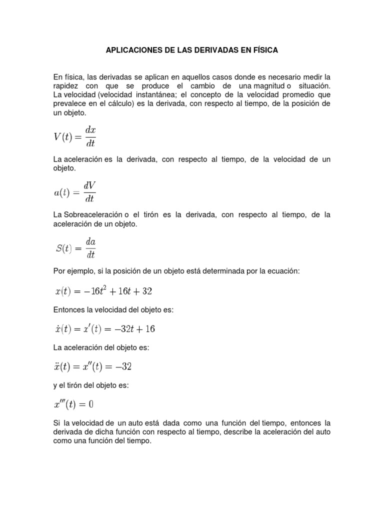 Aplicaciones de Las Derivadas en Fisica | PDF | Velocidad | Derivado