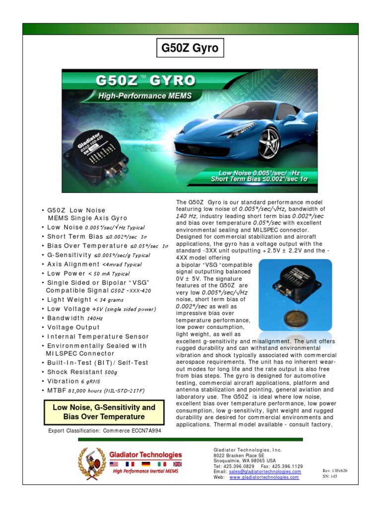 G50Z Gyro: Low Noise, High Performance | PDF | Gyroscope | Electrical ...