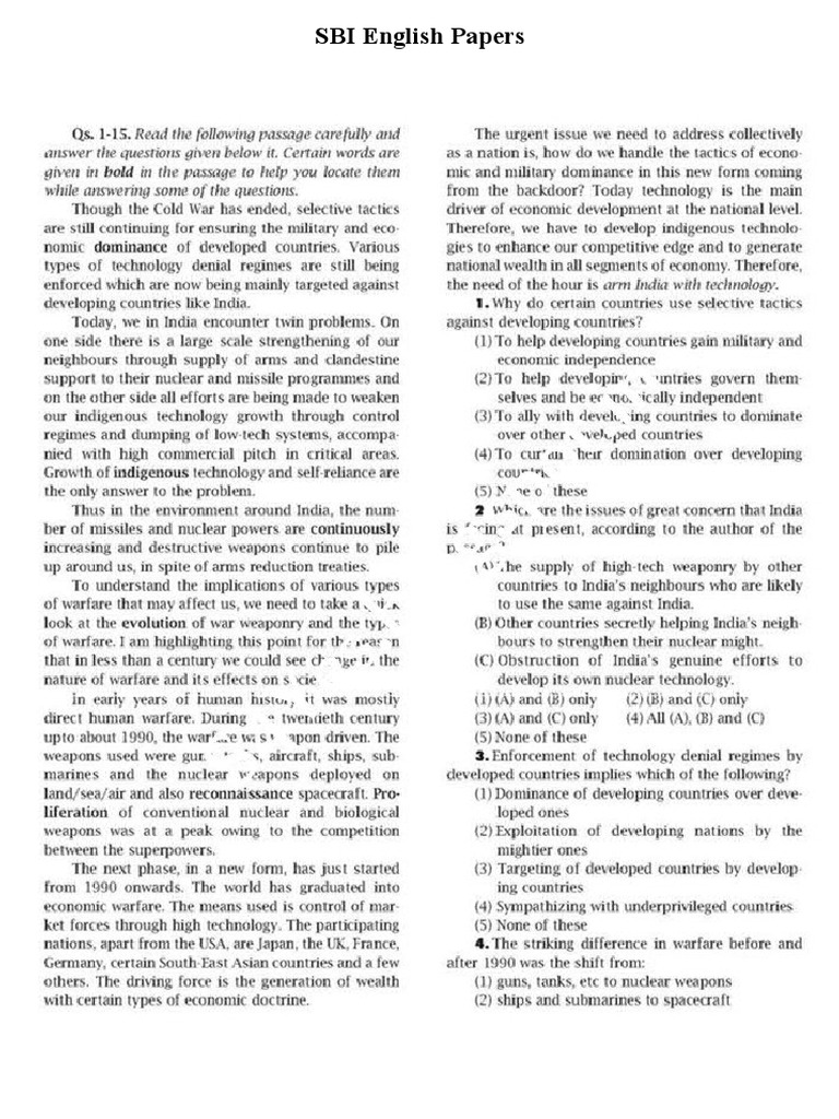 Sbi English Paper | PDF