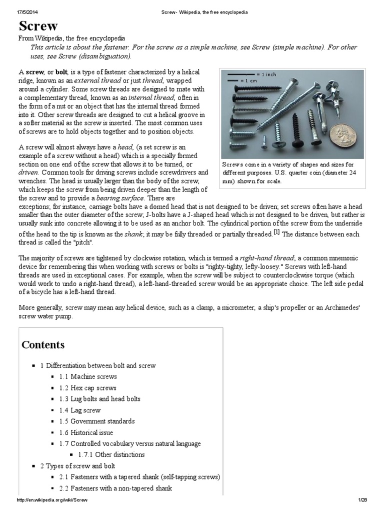 Screw - Wikipedia, The Free Encyclopedia | PDF | Screw | Strength Of ...