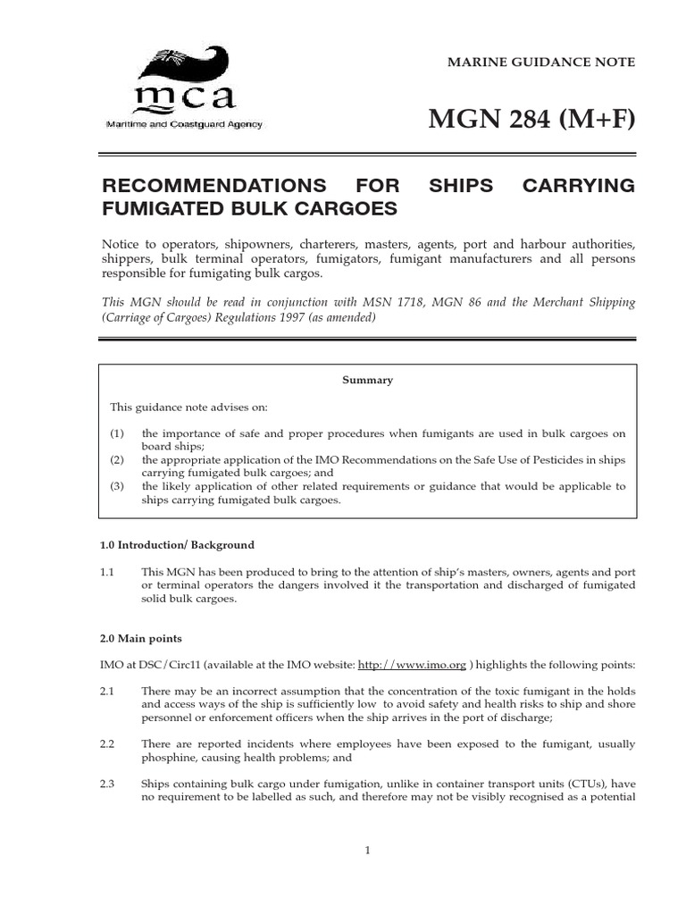 MGN 284 - Fumigated Cargoes | PDF | Cargo | Ship Transport