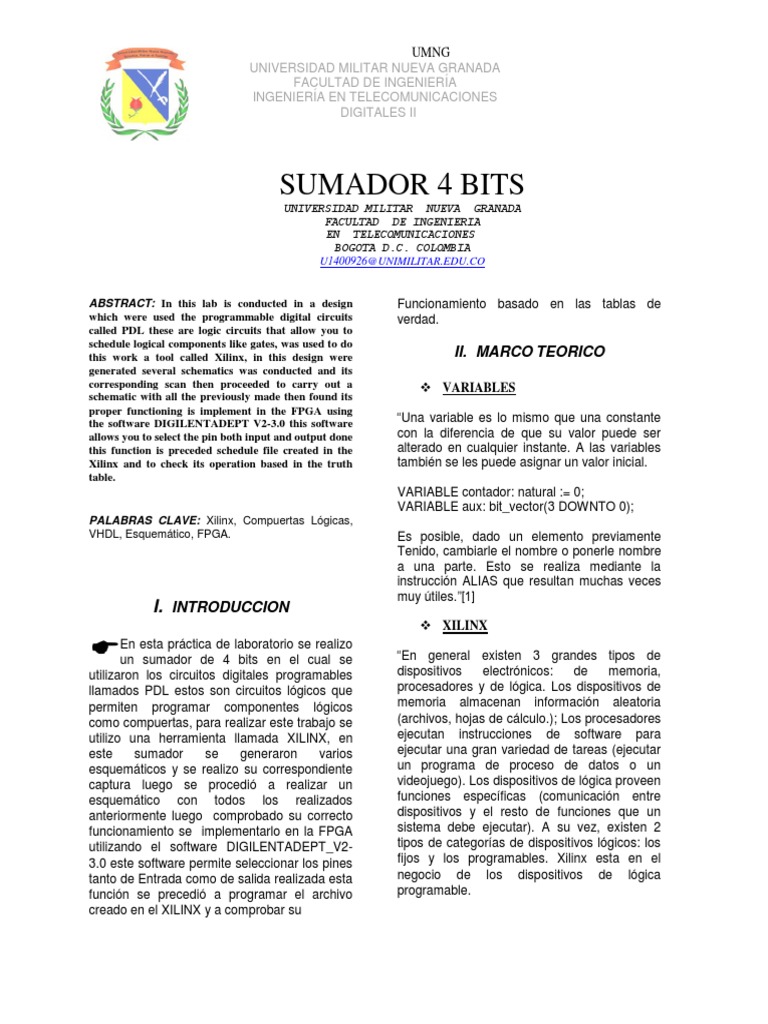 INFORME LAB4 Digitales | PDF | Vhdl | Electrónica digital