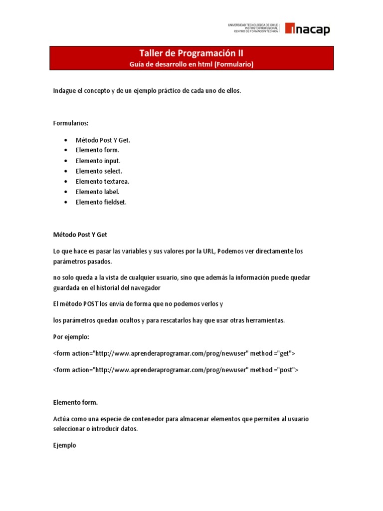 Guía 2 - Taller de Programación II (HTML-Formularios) | PDF | HTML ...
