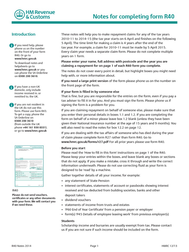 Notes For Completing Form R40 | PDF | Dividend | Trust Law