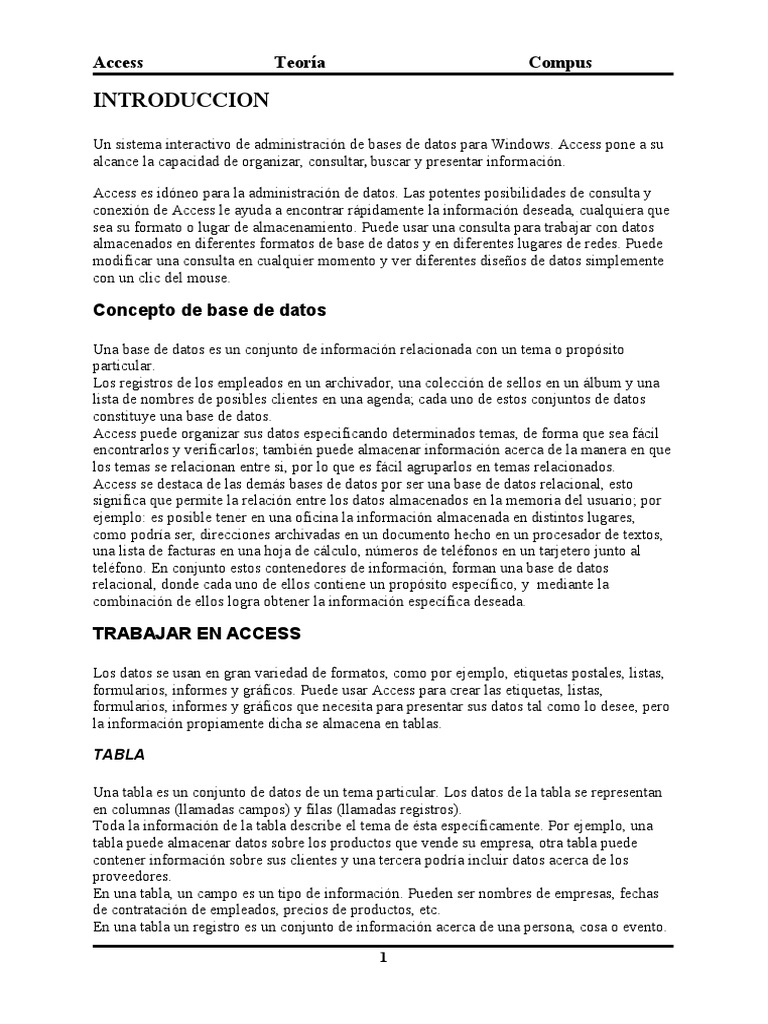 Access Teoria | PDF | Tabla (base de datos) | Point and Click