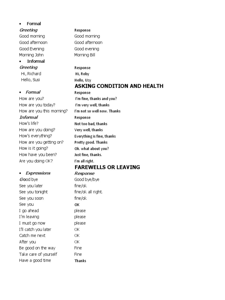 A Guide to Common Greeting and Farewell Expressions in Formal and ...
