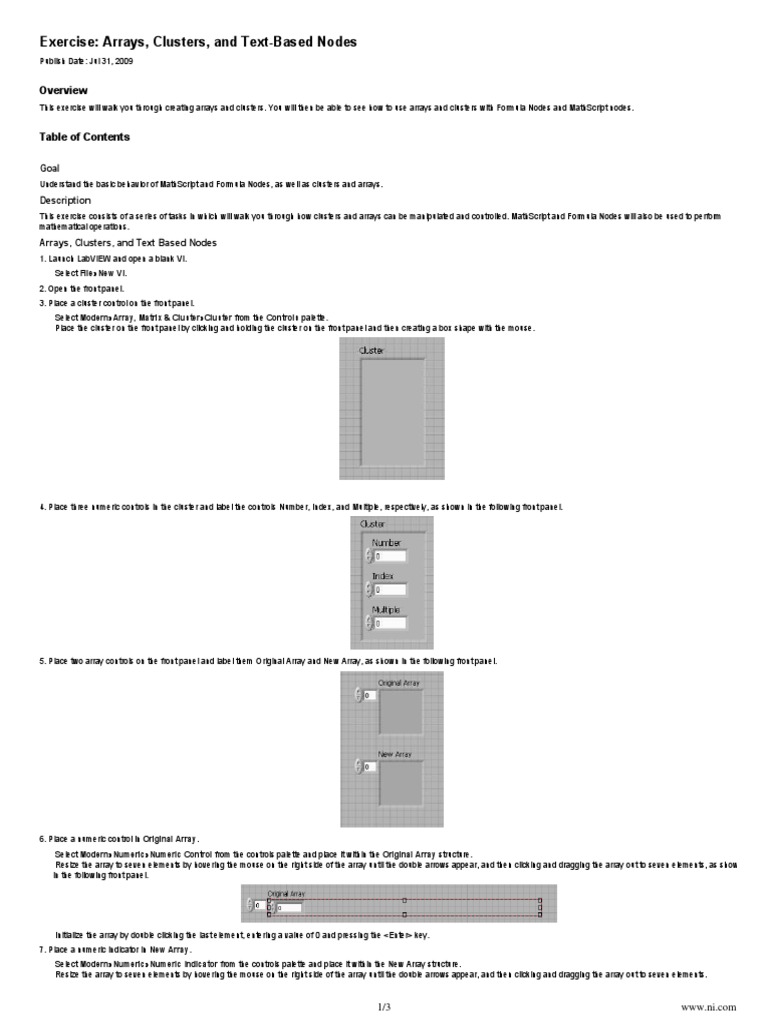 Exercise: Arrays, Clusters, and Text-Based Nodes: File New VI | PDF ...