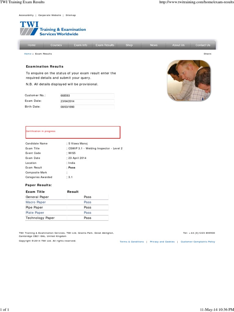 TWI Training Exam Results | PDF | Cyberspace | Test/Examination