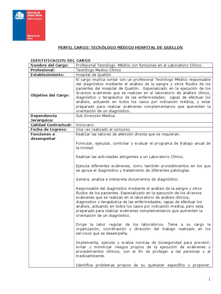 Perfil Tecnólogo Médico de Hospital Quellon | PDF | Hospital | Clínica