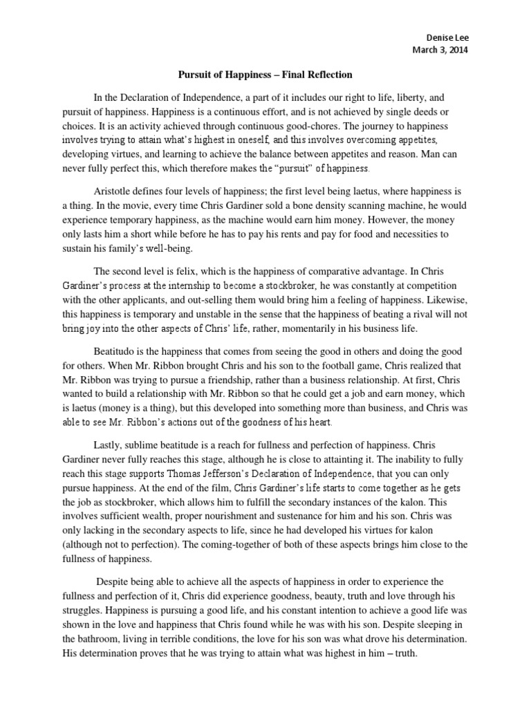 Pursuit of Happiness - Final Reflection | Life | Happiness & Self-Help