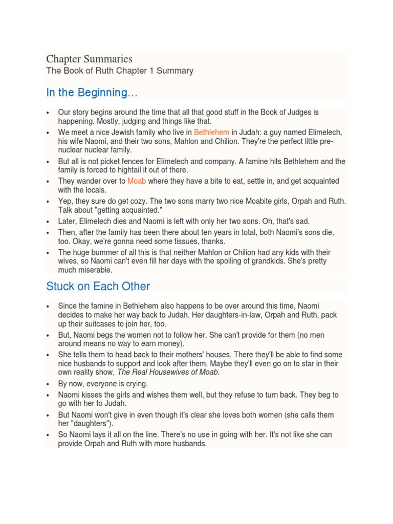 In The Beginning : Chapter Summaries | PDF | Book Of Ruth | Naomi ...