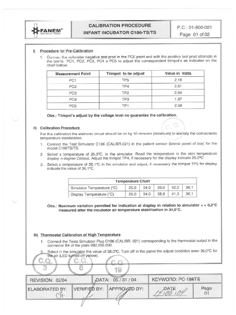Fanem C-186 TS - Calibration Procedures | PDF