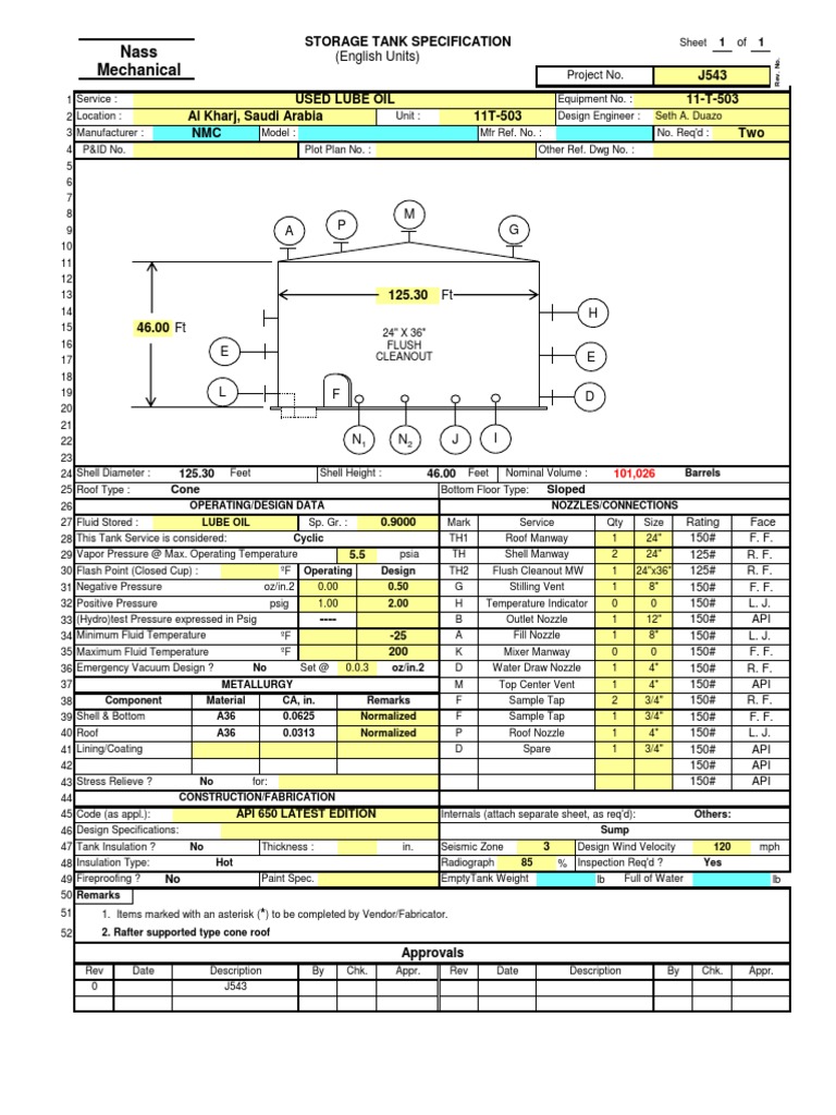 API 650 Tank Design 1 | PDF
