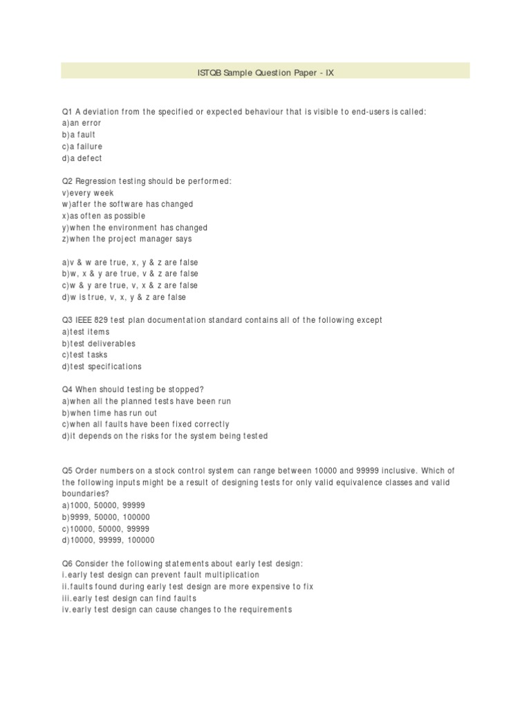 ISTQB Sample Question Paper IX | PDF | Software Testing | C ...