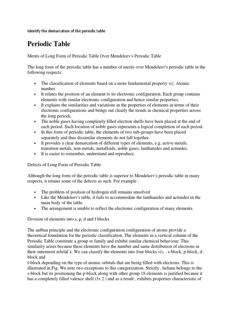 Identify The Demarcation of The Periodic Table | PDF | Periodic Table ...