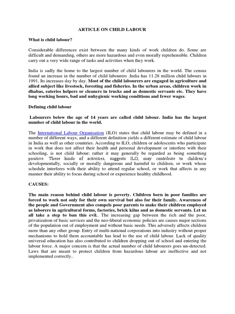 Article On Child Labour | PDF | Child Labour | International Labour ...