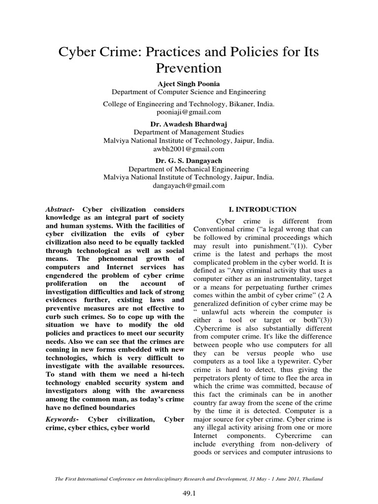 Cyber Crime: Practices and Policies For Its Prevention: Abstract-Cyber ...